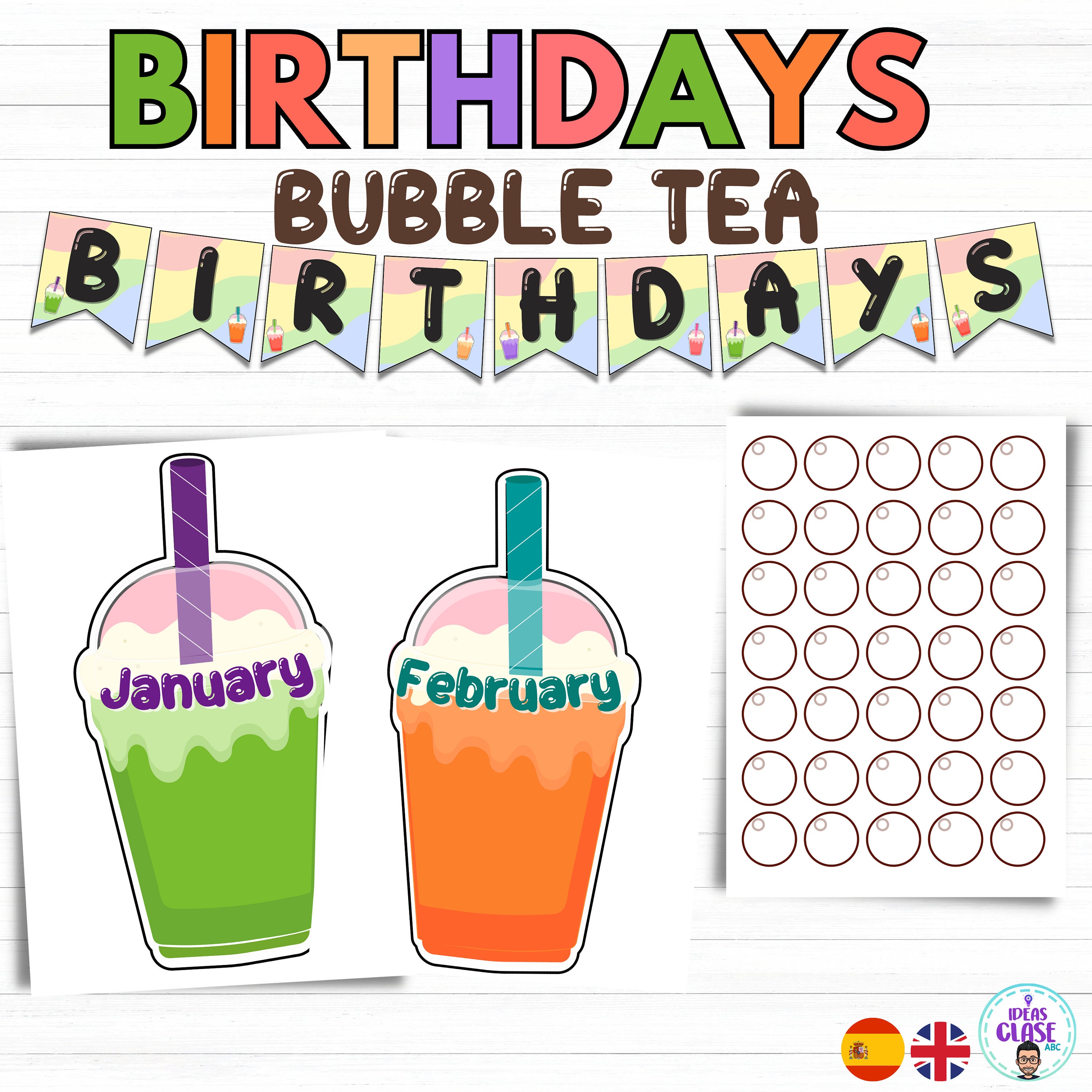 Bubble Tea- Birthday Display | Birthday Bulletin Board- Bilingual - Etsy