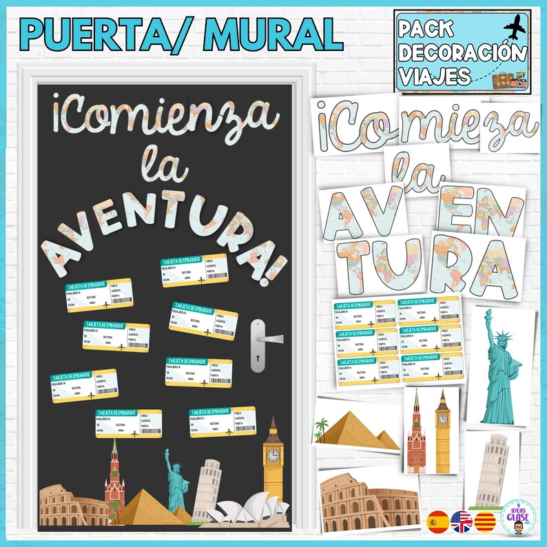 Back to School Bulletin Board Kit - Door Decor- Travel Theme Classroom ...