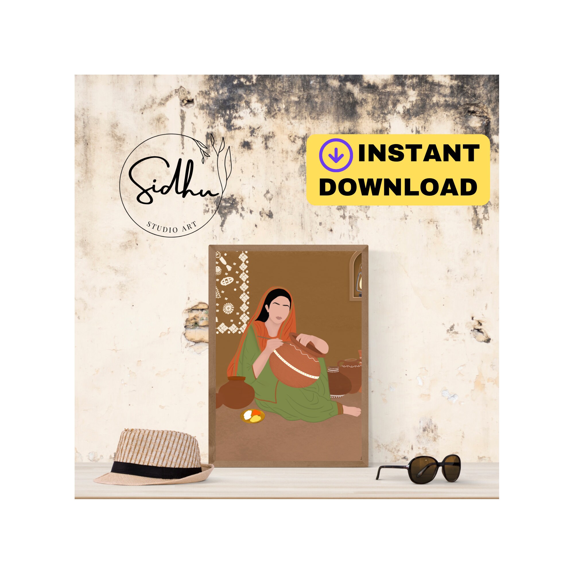 The Punjabi Potter, Punjabi Girl Painting Clay Pot, Punjabi Home Decor ...