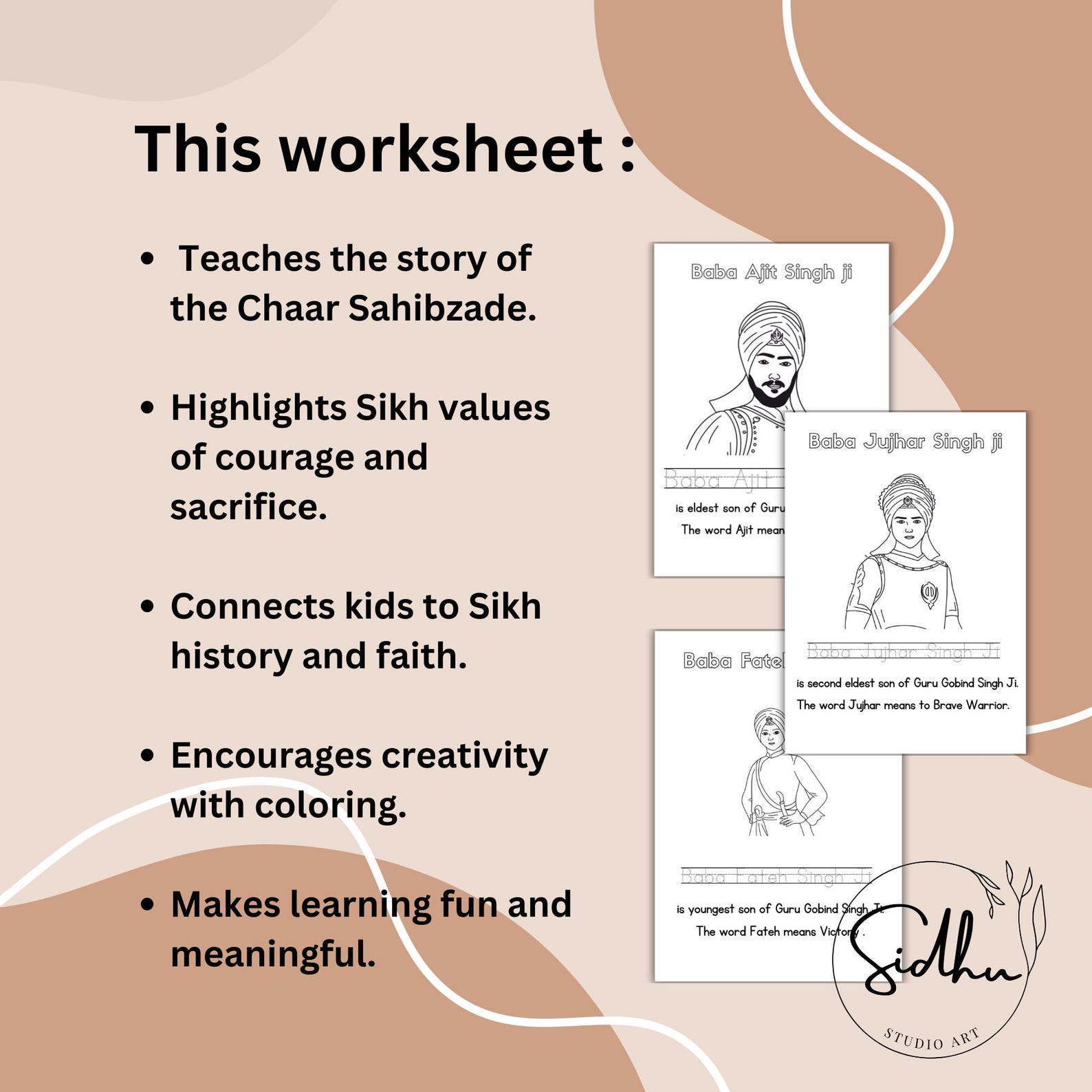 Chaar Sahibzaade Coloring Pages, Sikh Kids Activity Sheet (digital ...