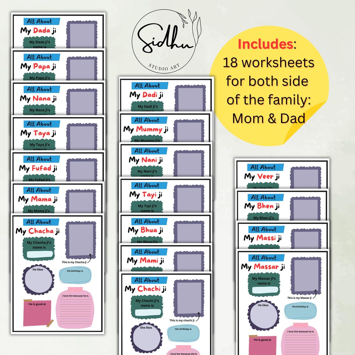 Punjabi Family Worksheet for Kids, Printable Family Worksheet, Desi ...