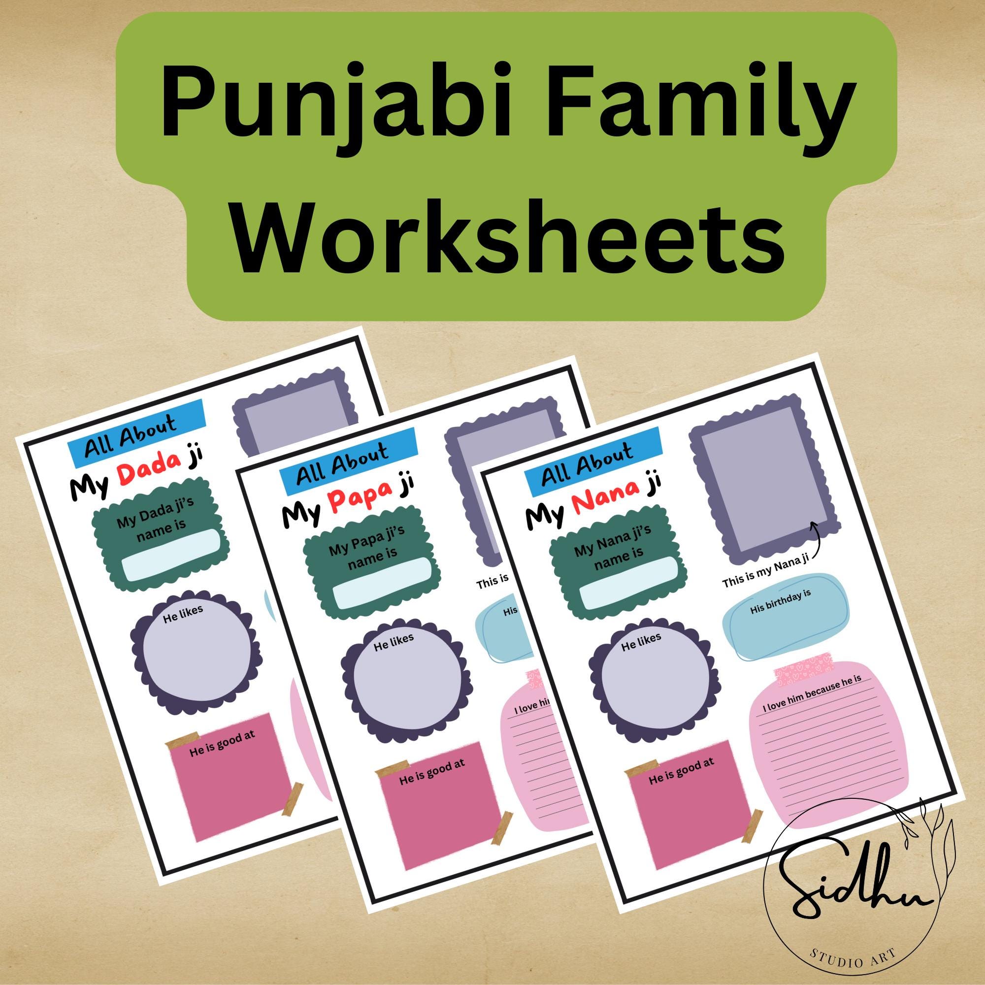 Punjabi Family Worksheet for Kids, Printable Family Worksheet, Desi ...