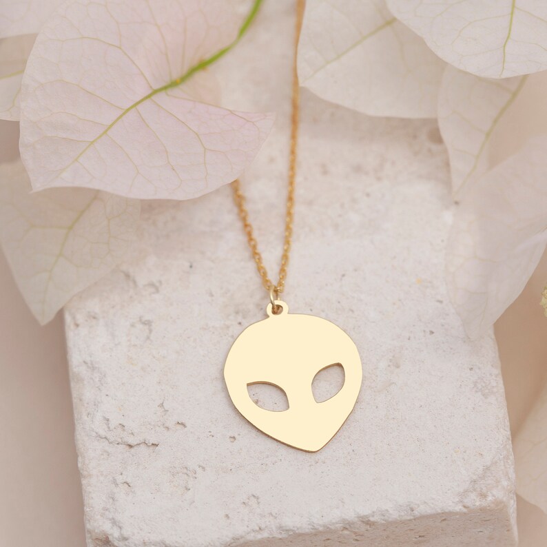 Alien Gold Necklace Tiny Alien Necklace Alien Pendants I - Etsy