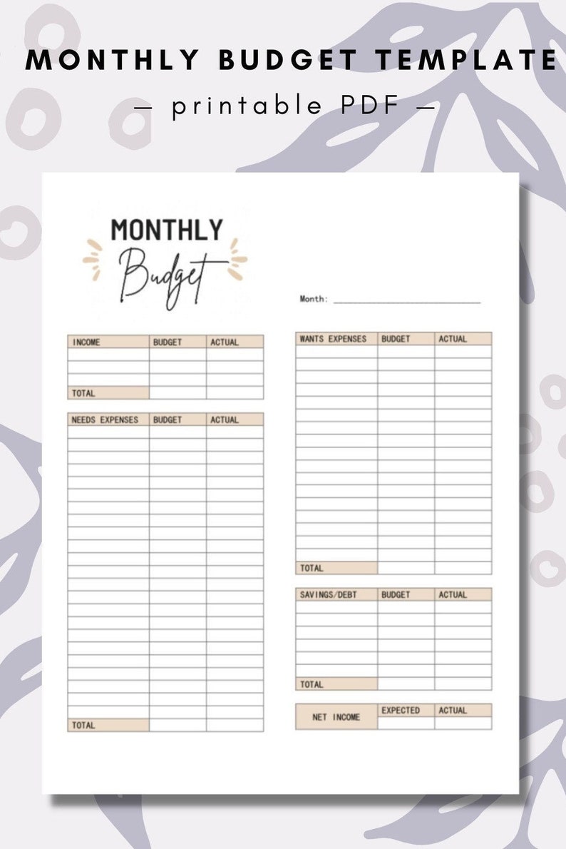 Monthly Budgeting Template Printable, Budget Planner, Expense Tracker ...