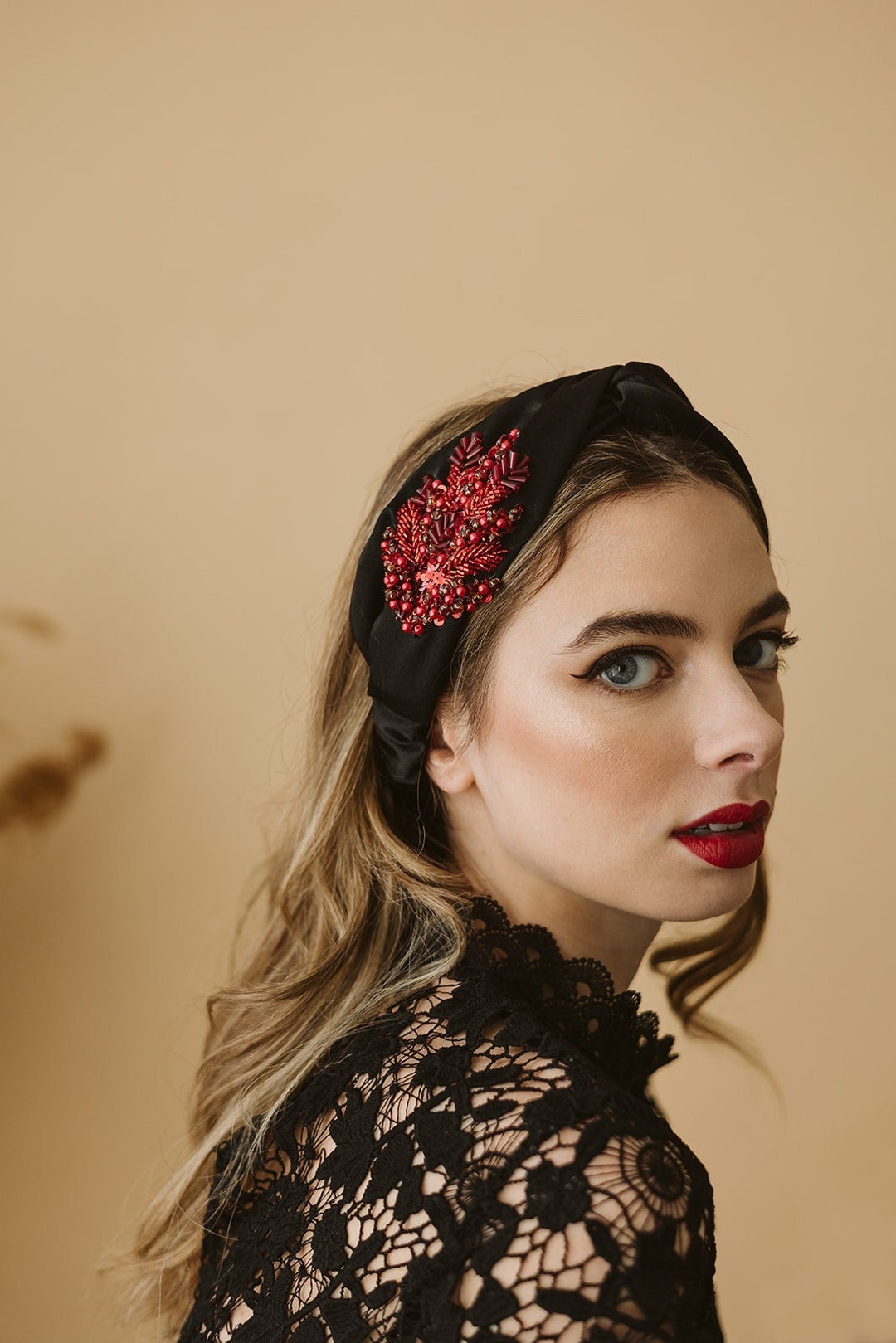 Black Luxury Silk Headband , Handmade Embellished Headband, Wedding ...