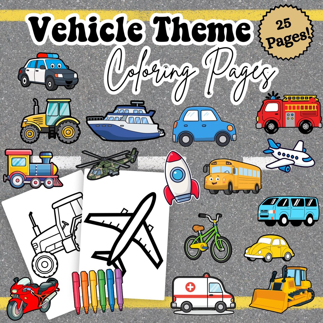 Vehicles Coloring Pages for Kids – 25 Printable Transportation Coloring ...
