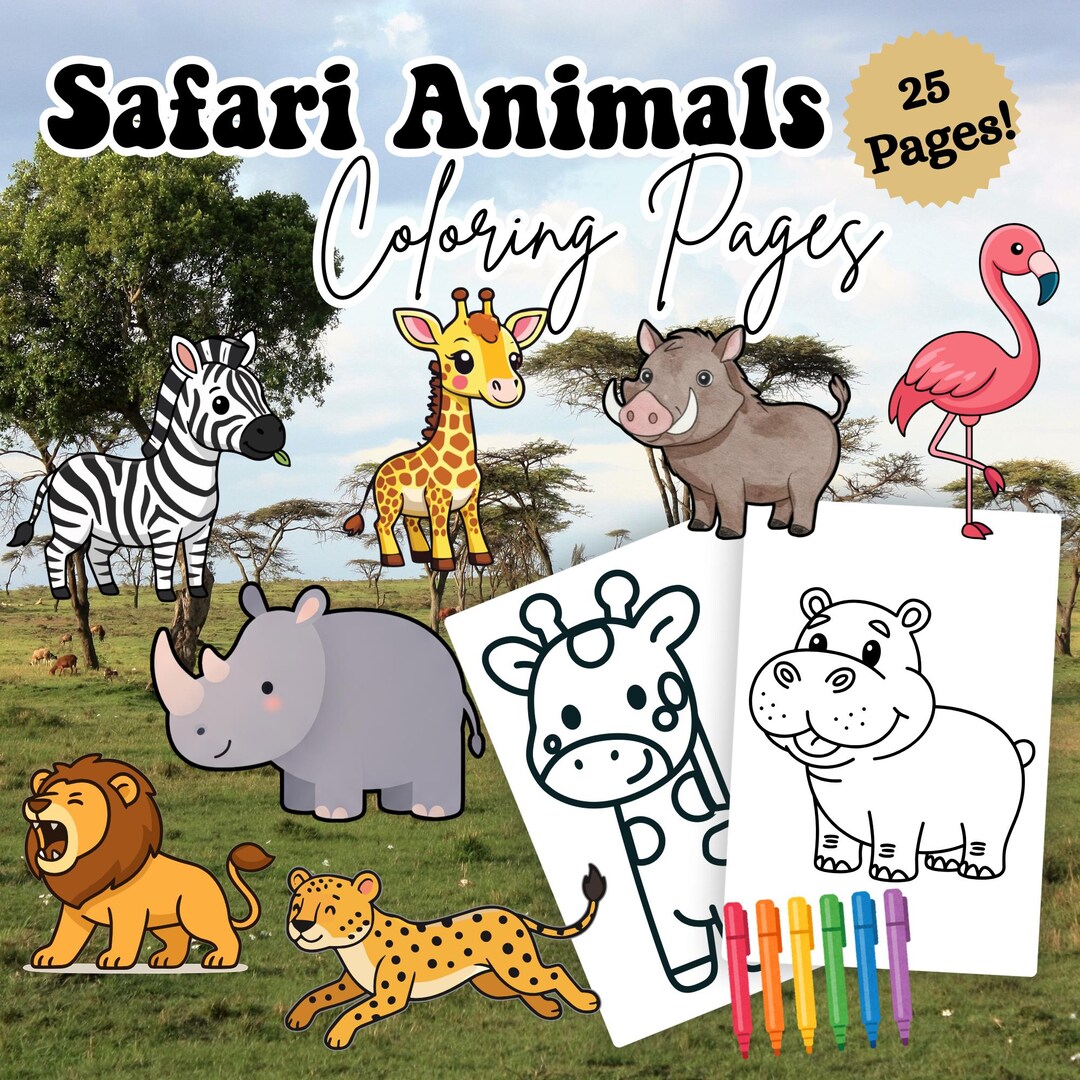 Safari Coloring Pages for Kids – 25 Printable Savannah Animals Coloring ...