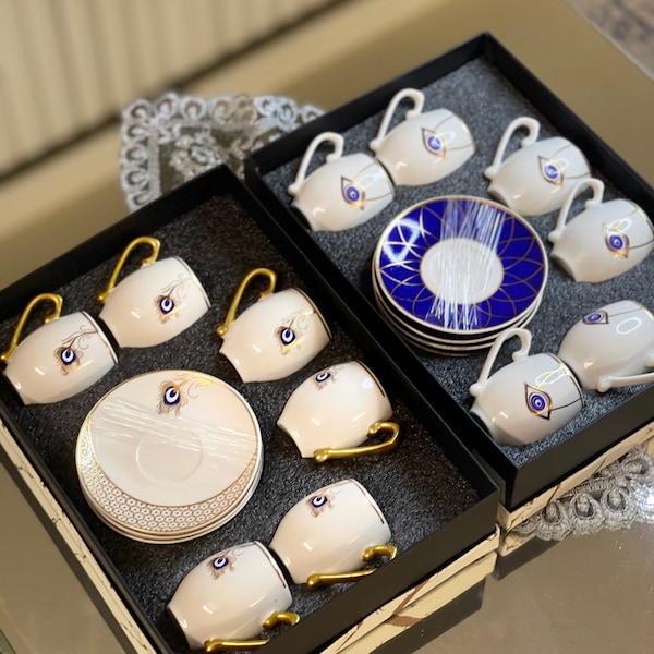 Handmade Evil Eye Ceramic Cup and Saucer Set With 11k Gold - Etsy Canada