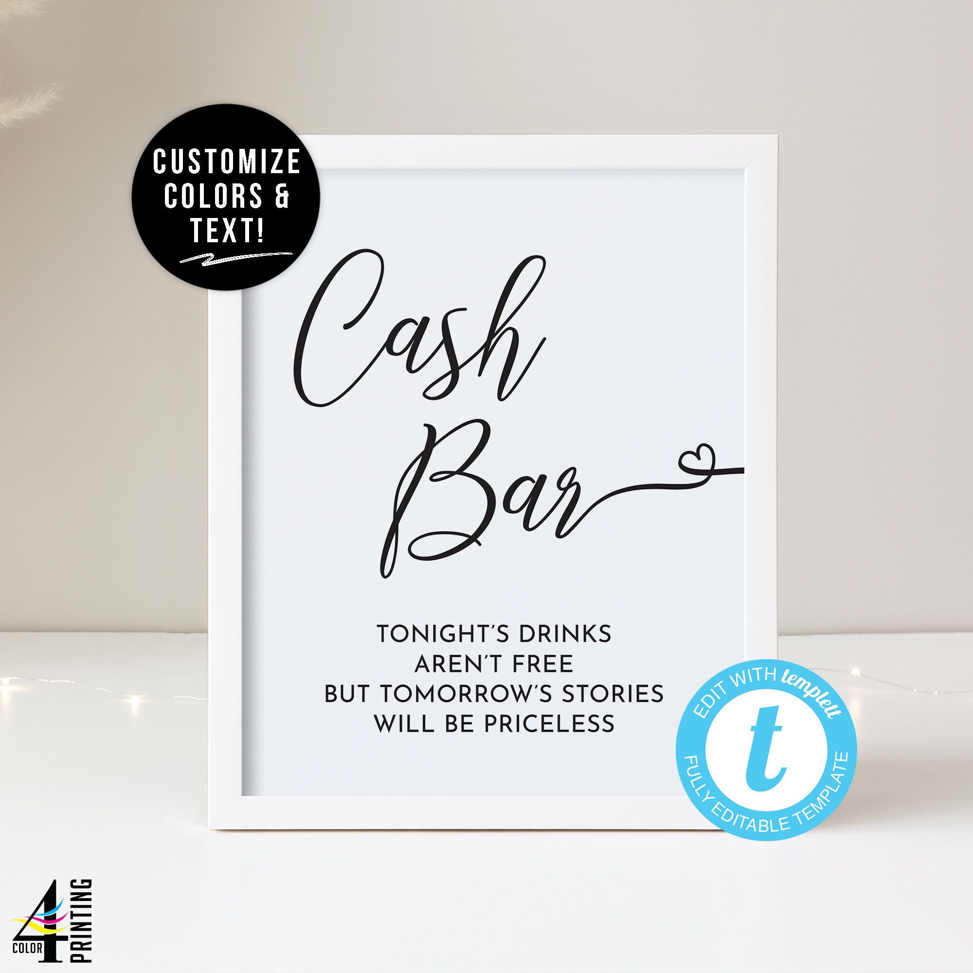 Cash Bar Template Bar Sign Template Cash Bar Sign Wedding Bar Sign ...