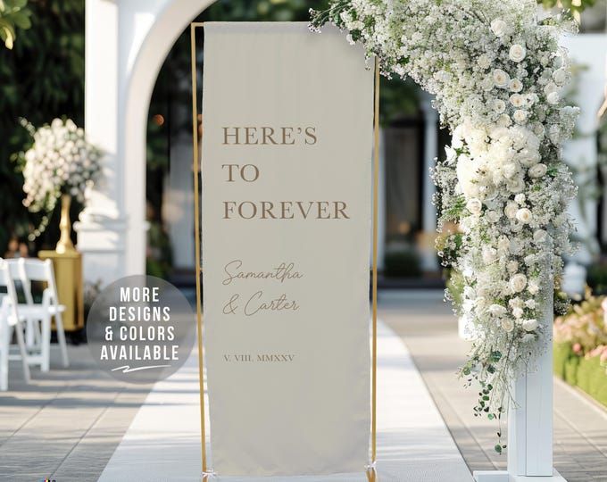 Gold Metal Stand for Welcome Sign, Personalized Linen Banner for ...