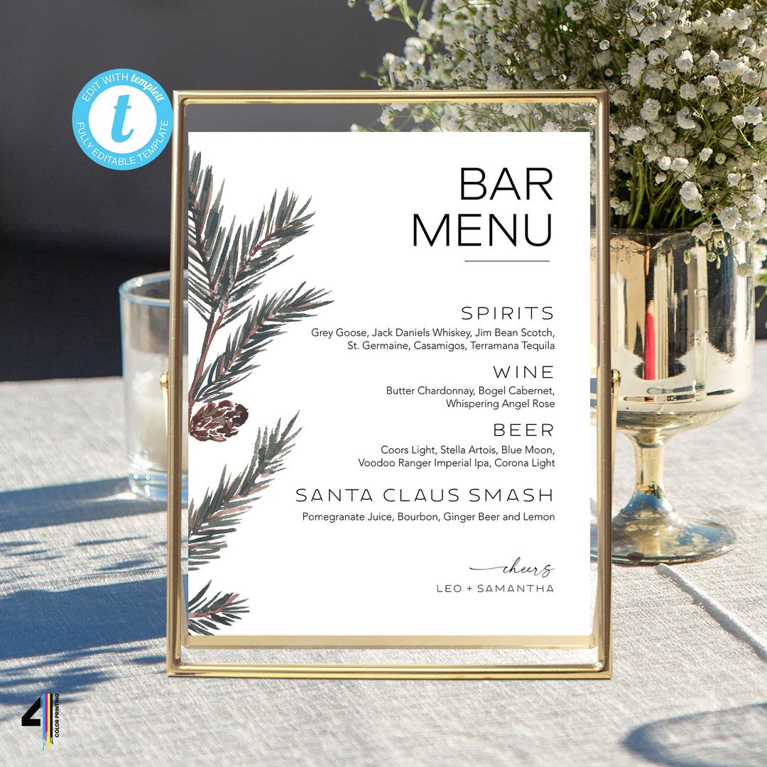 Christmas Bar Menu Printable Christmas Bar Menu Holiday Bar Sign ...