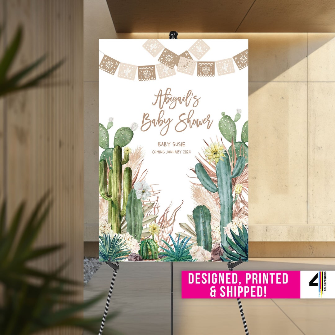 Panneau imprimé Boho Baby Shower Enseigne de baby shower cactus Panneau ...