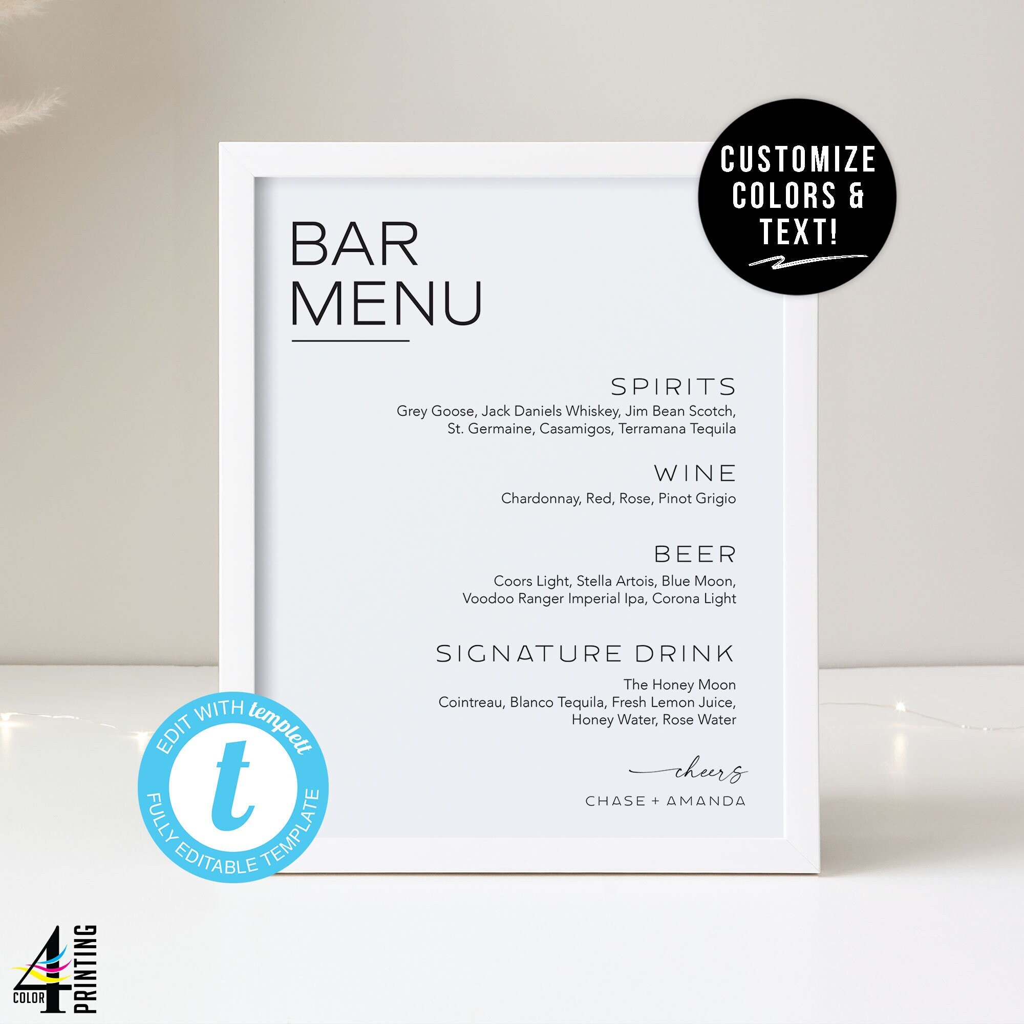 Bar Menu Template Bar Sign Template Bar Menu Sign - Etsy