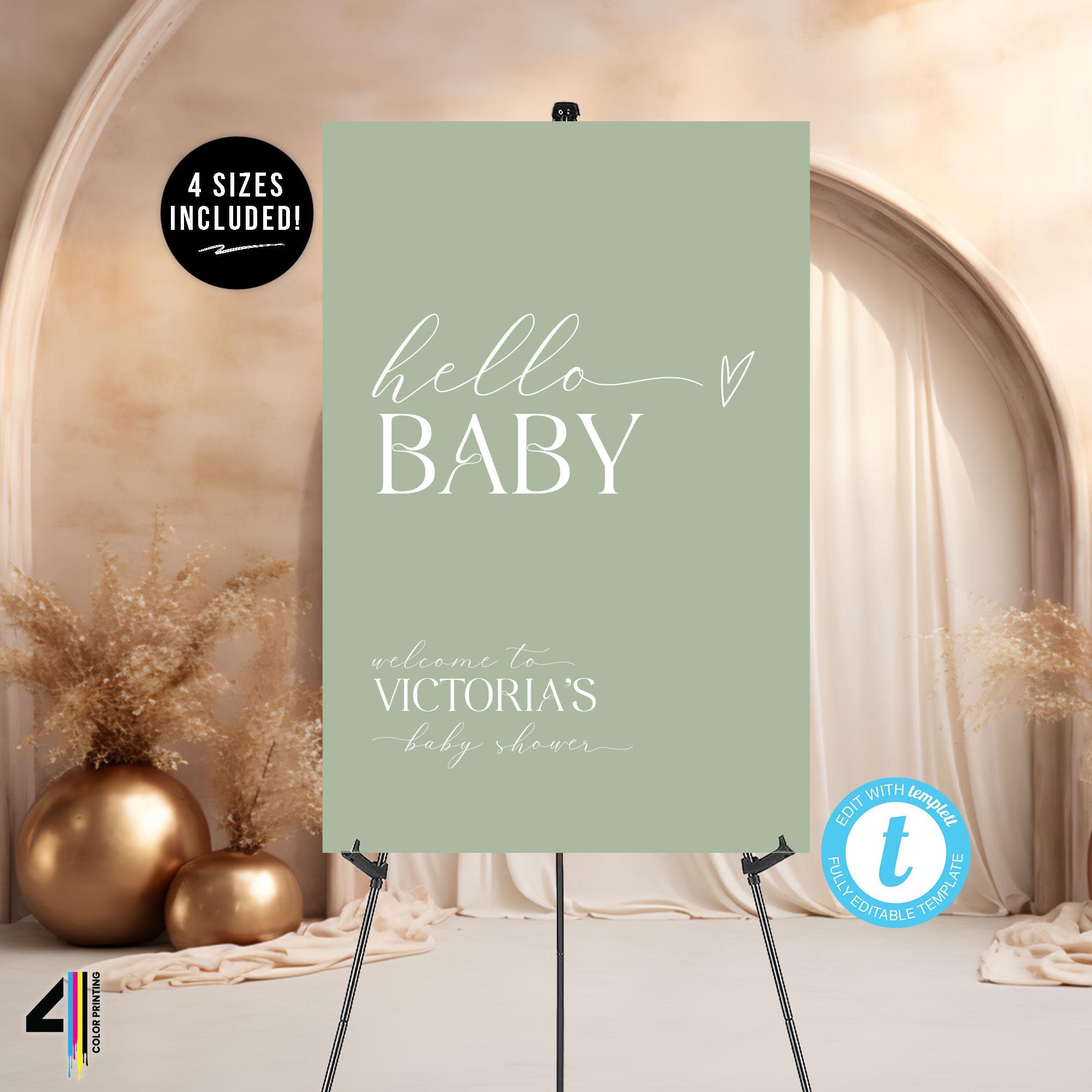 Hello Baby Sign Template | Sage Green Baby Shower Sign | Baby Shower ...