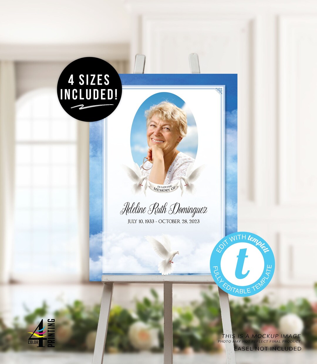 Funeral Sign Template | Dove in Memoriam | Funeral Sign | Funeral ...