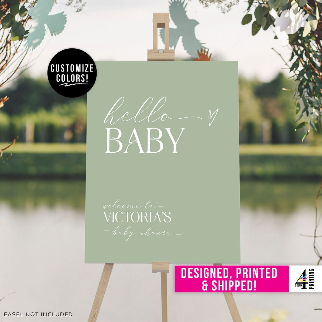 Printed Hello Baby Welcome Sign | Hello Baby Welcome Sign | Sage Green ...