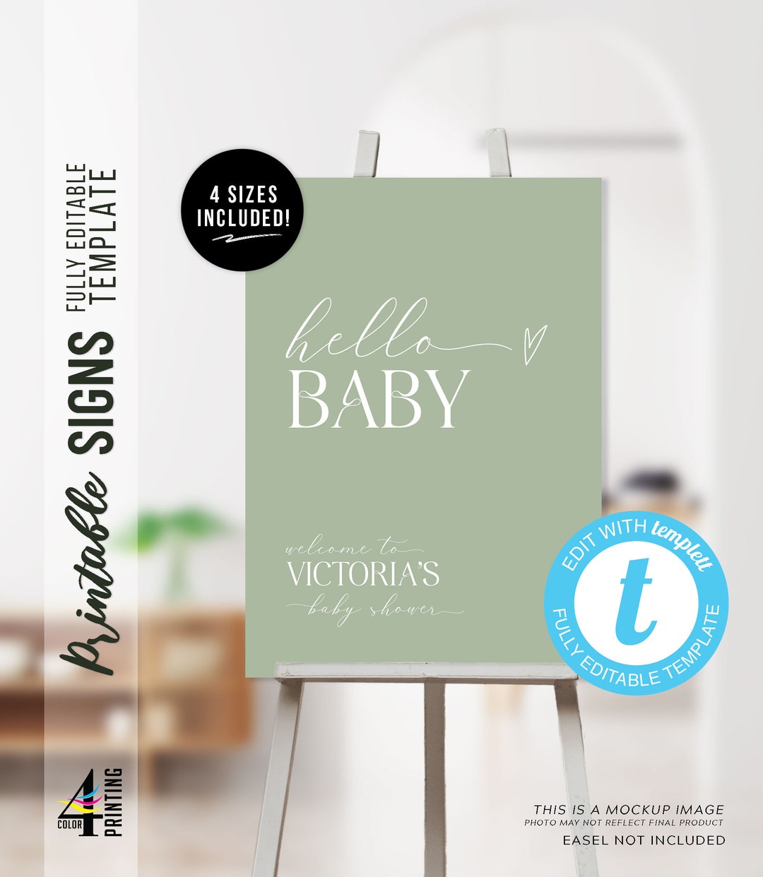 Hello Baby Sign Template Sage Green Baby Shower Sign - Etsy
