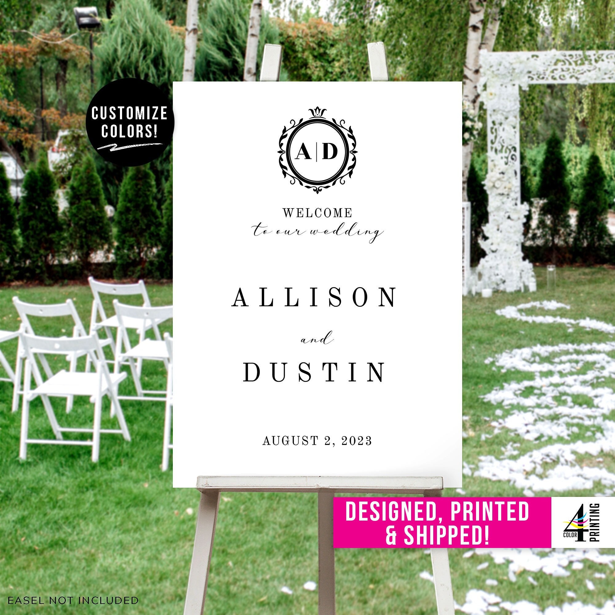 Printed Welcome Wedding Sign Monogram Wedding Sign Wedding Welcome ...