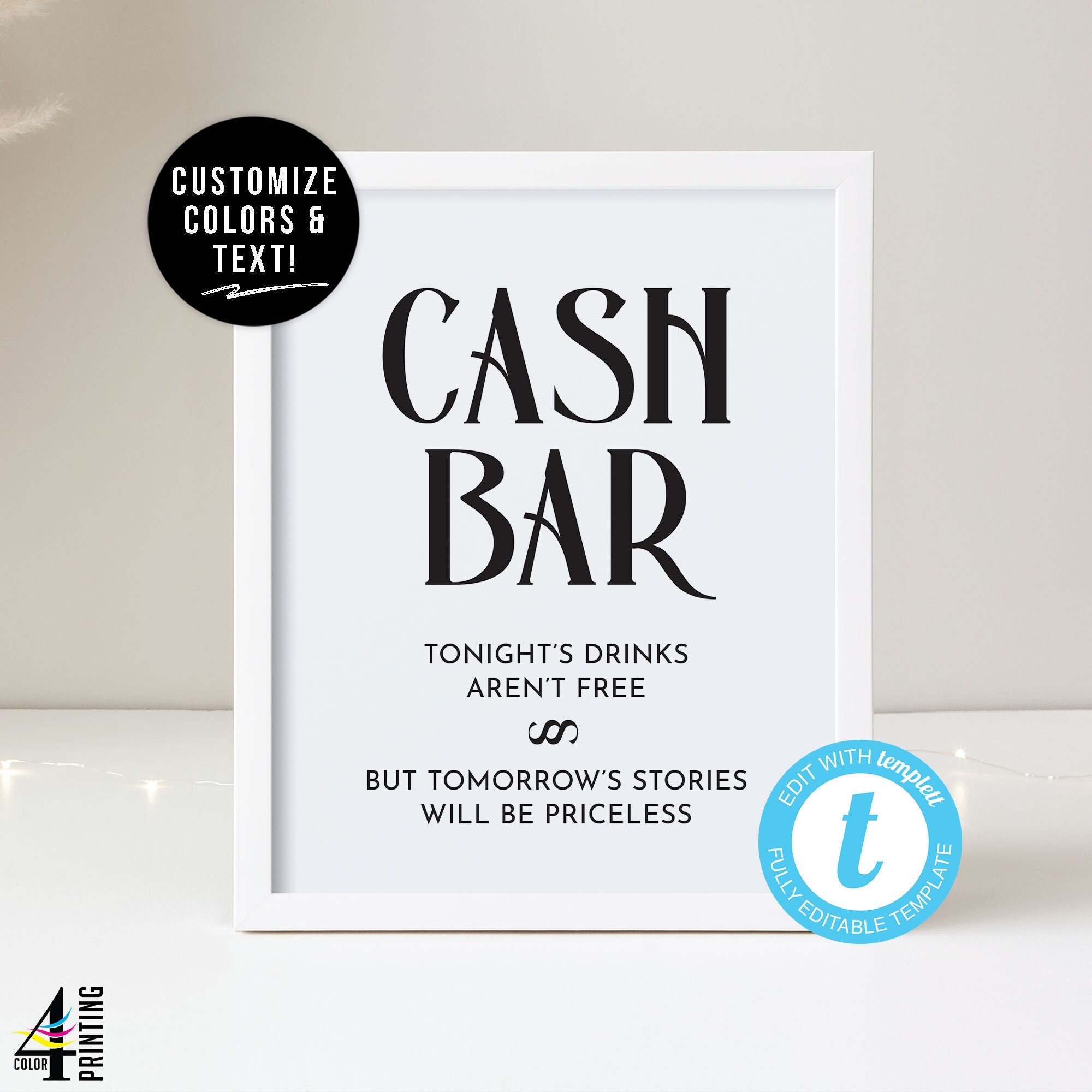 Cash Bar Template Bar Sign Template Cash Bar Sign Wedding Bar Sign ...