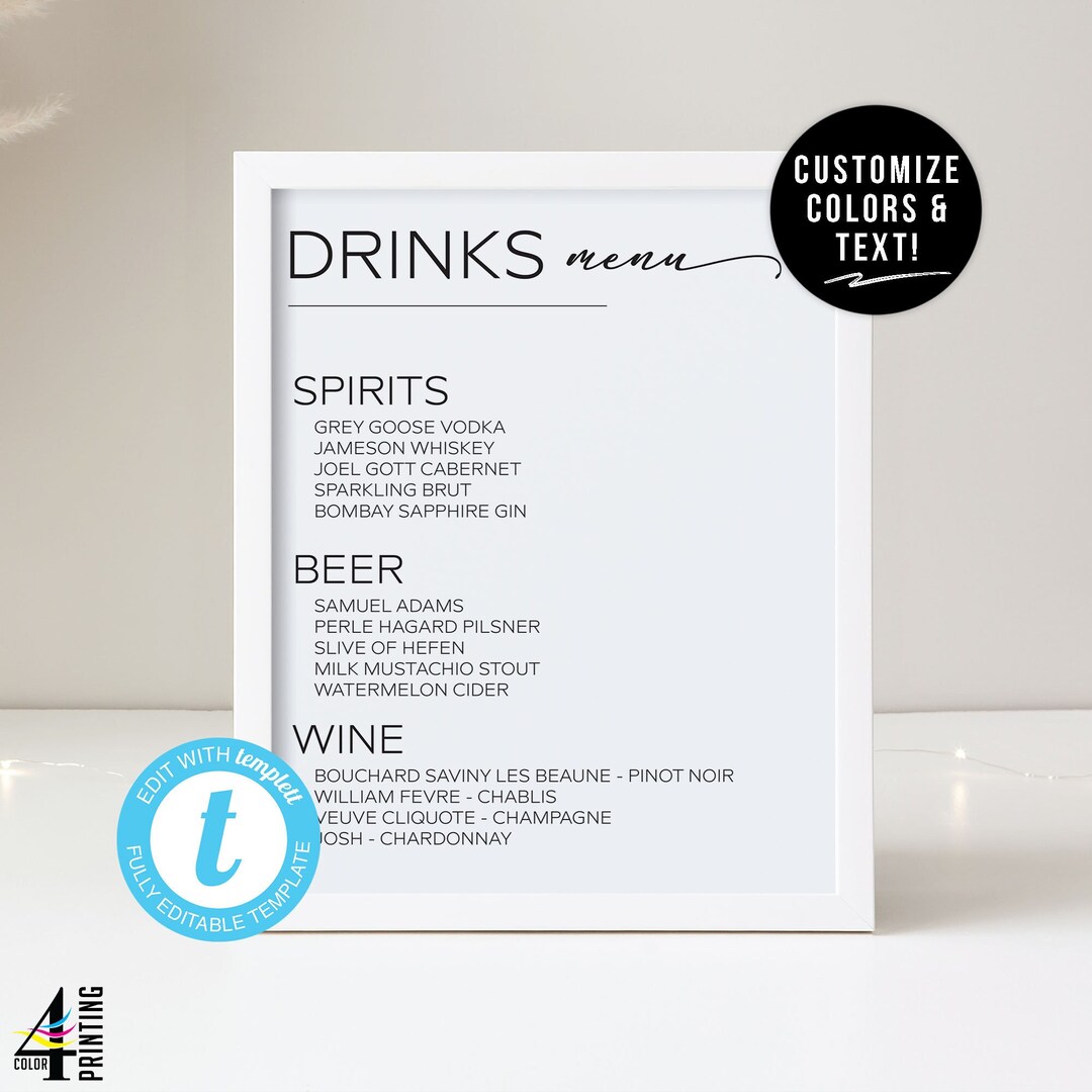 Drink Menu Template Bar Sign Template Signature Cocktails Sign Wedding ...