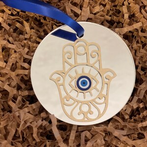 Evil Eye Ornaments- Mirrored Round Acrylic Ornaments- Hamsa Hand With ...