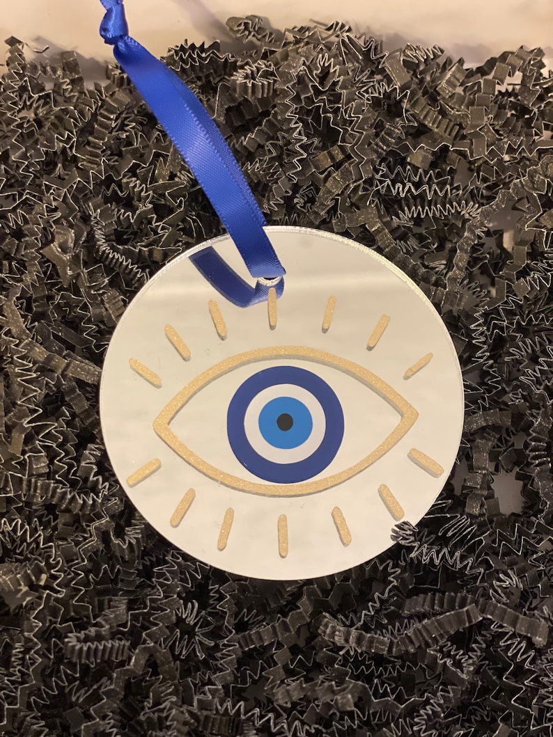 Evil Eye Ornaments- Mirrored Round Acrylic Ornaments- Hamsa Hand With ...