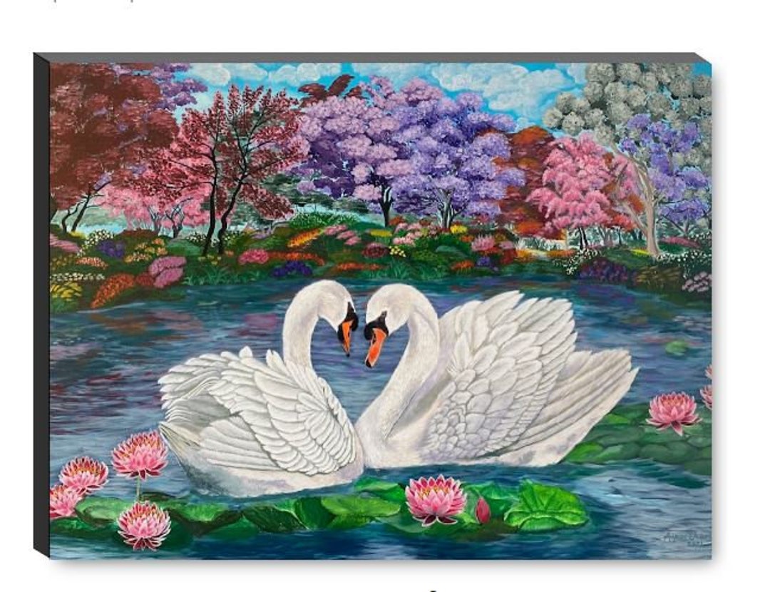 Airies Olaes - Soulmates (2022) |48x36in | Swan Acrylic Painting | Wall ...