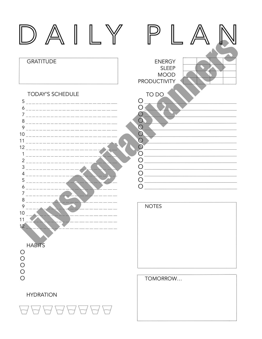 Uncolored Digital Daily Plan Printable Goodnotes/notability - Etsy