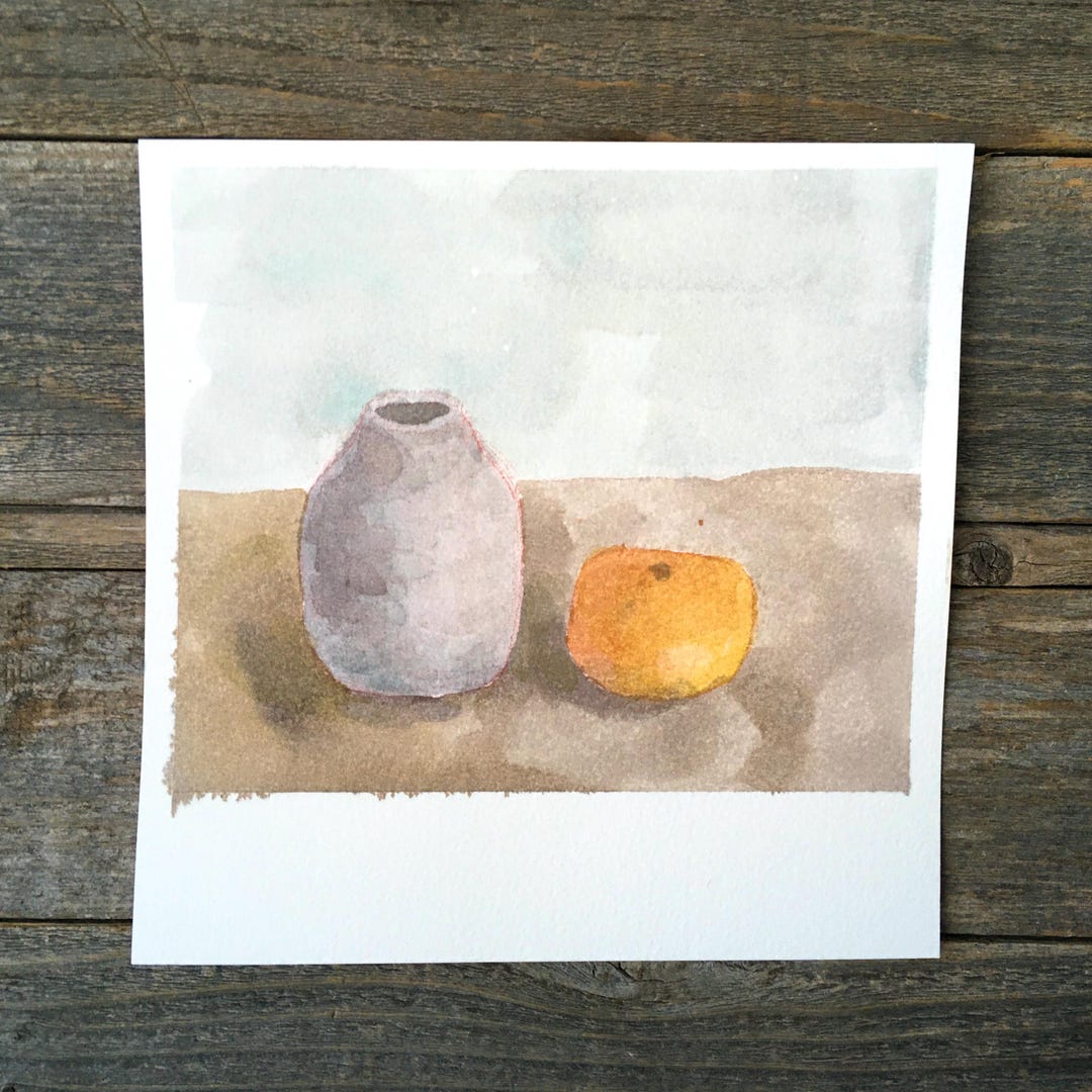 Watercolor Art - 8"x8" - Still Life With Tangerine - One of a Kind ...