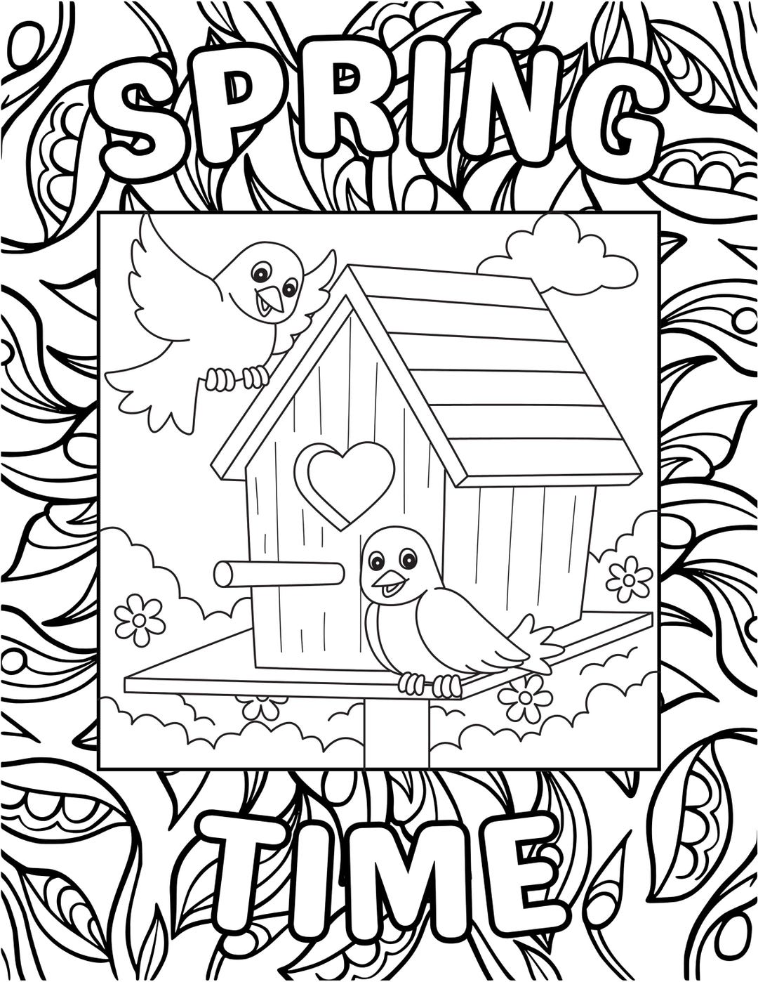 Springtime Birds Printable Coloring Page - Etsy