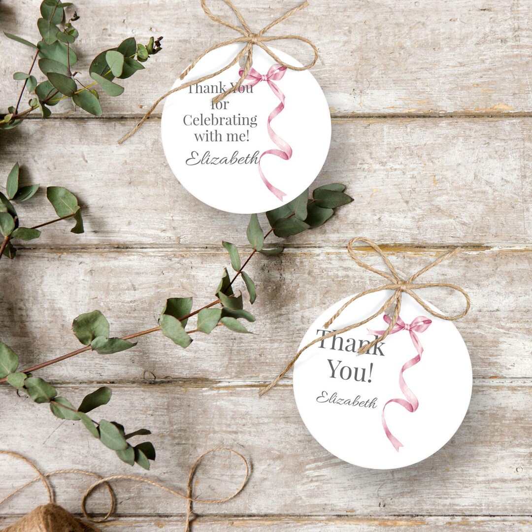 Pink Bow Thank You Tags | Coquette Bow | Thanks for Coming Tags | Thank ...