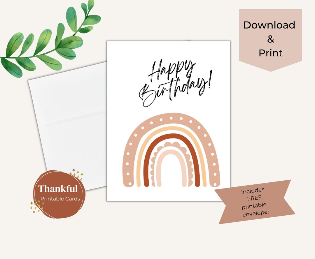Birthday Card Printout Rainbow Instant Download With Envelope, BOHO ...