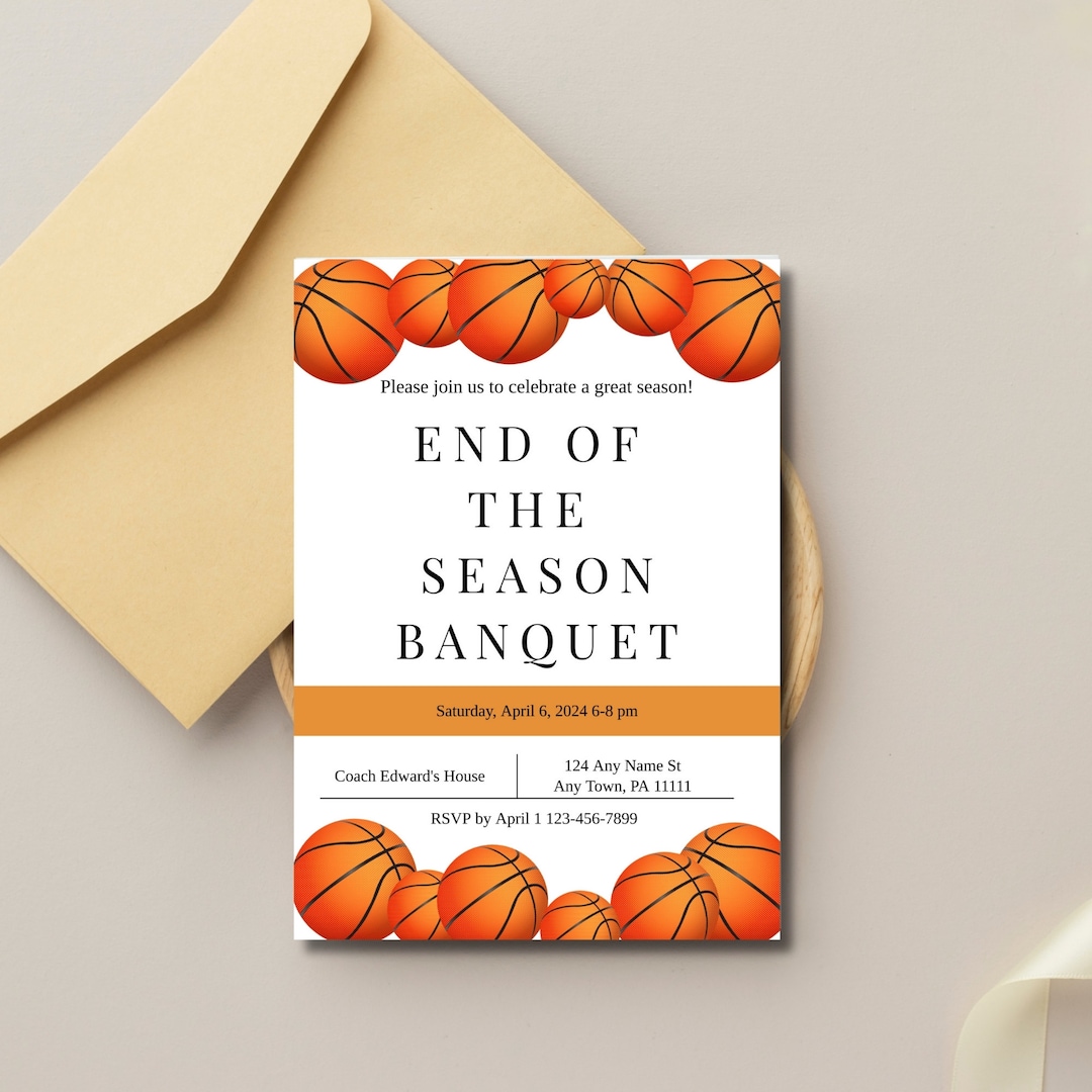 Editable Basketball Team End of Season Party Invitation Template ...