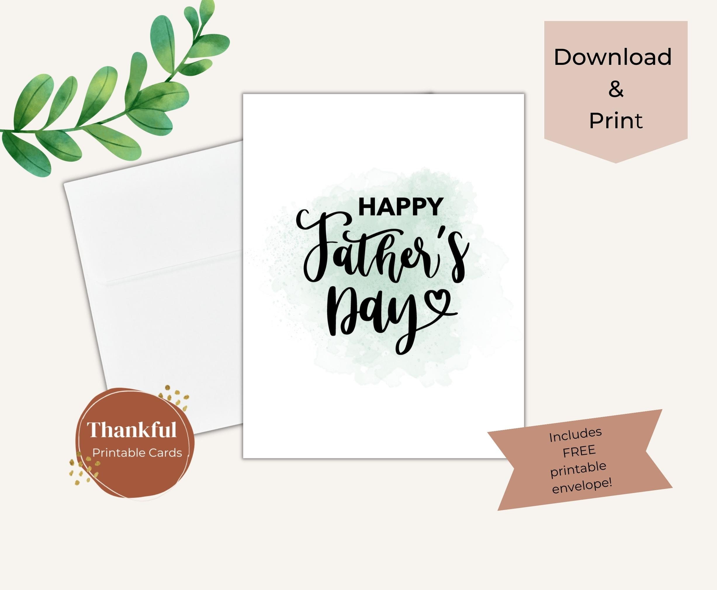Foldable Fathers Day Cards Printable Green Heart Watercolor For Dad