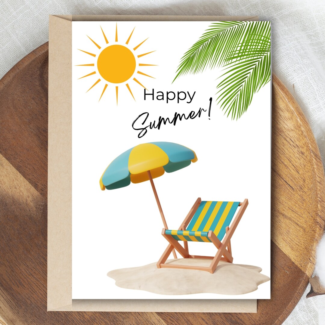 Happy Summer Printable Greeting Card Instant Download Beach Card Summer ...