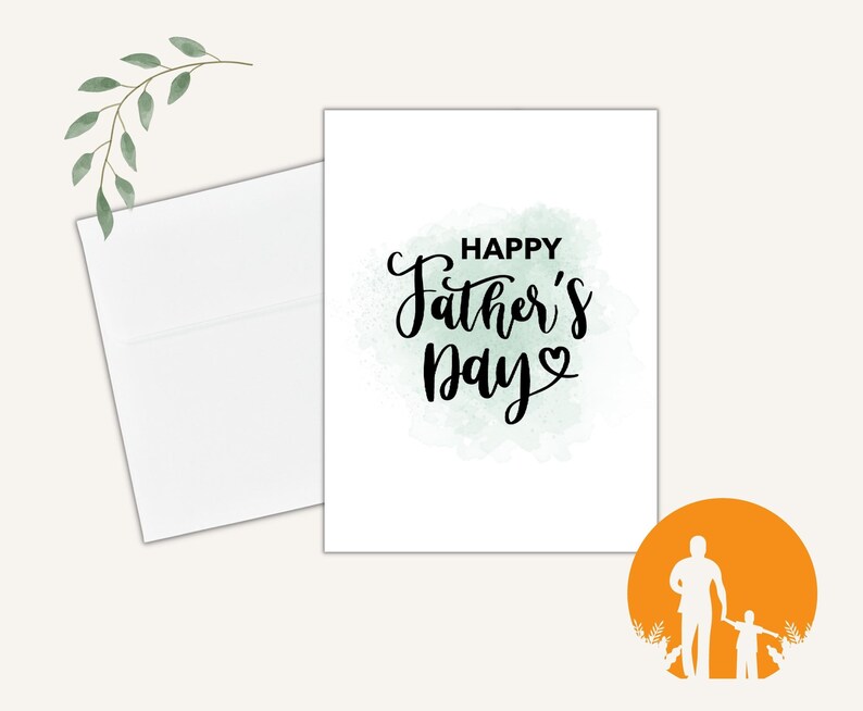 Foldable Fathers Day Cards Printable Green Heart Watercolor For Dad