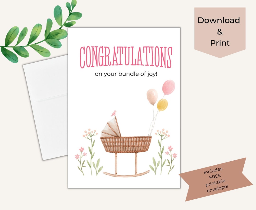 Baby Shower Girl Card Message / Instant Download PDF / New Baby Girl ...