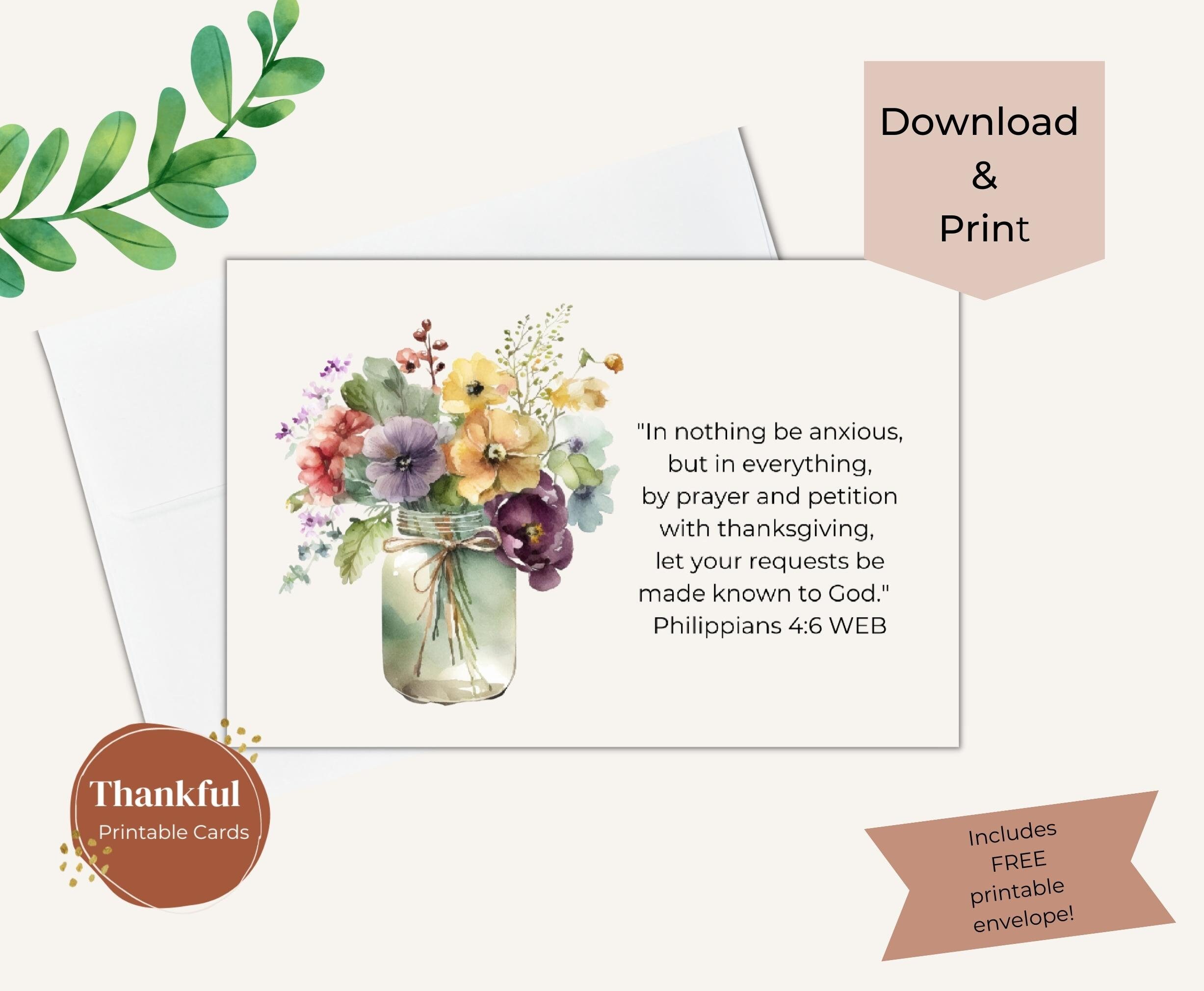 Printable Encouragement Card With Scripture Flowers, Philippians 4:6 ...