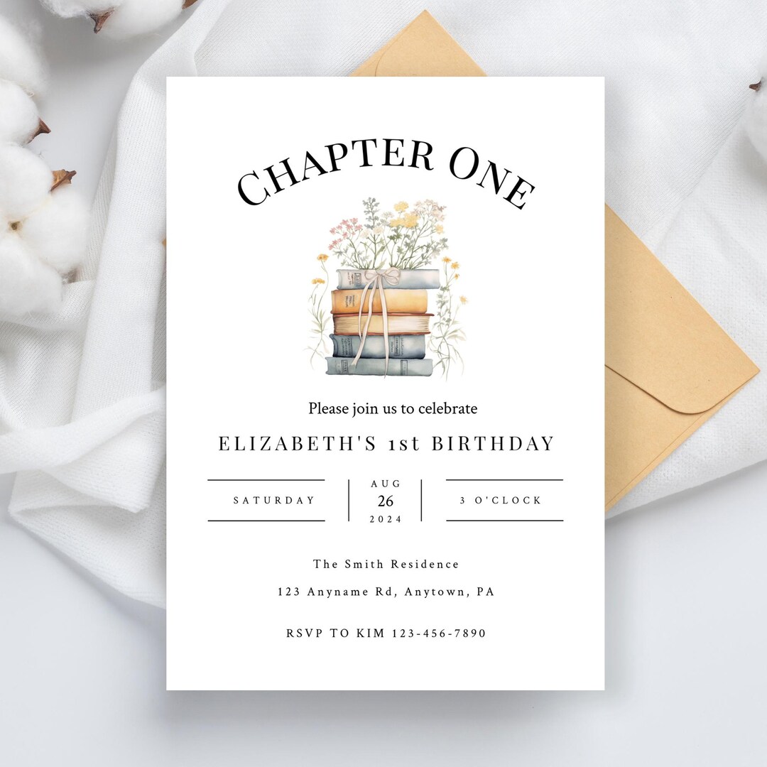 One for the Books | Chapter Book Themed Birthday Invite | Book Themed ...