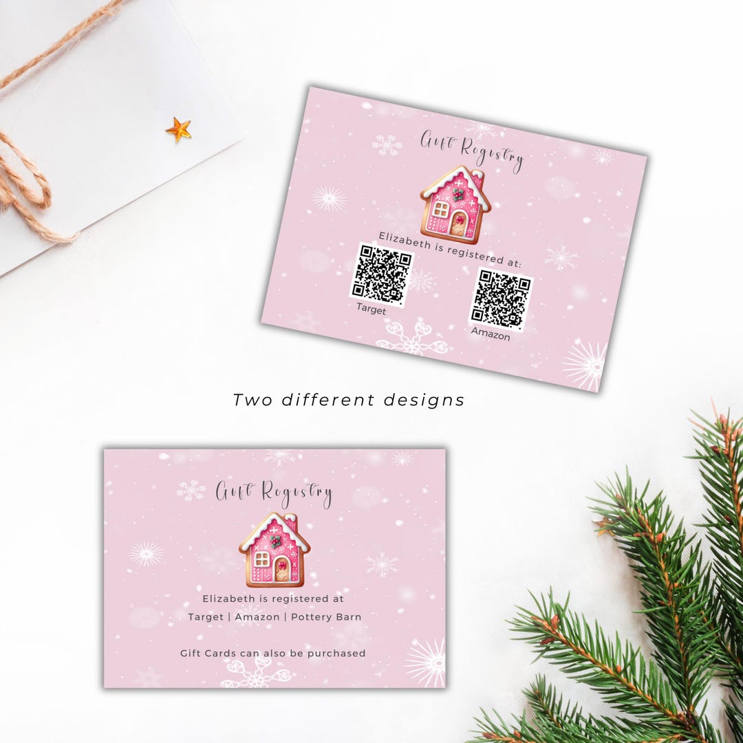 Pink Gingerbread Baby Shower Gift Registry Card | Christmas Gingerbread ...