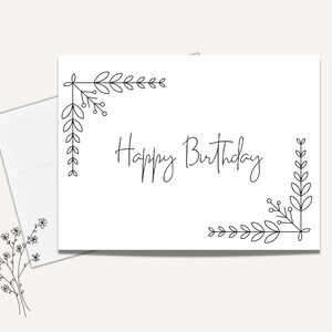 Happy Birthday Line Art Digital Printable Card | Printable Card ...