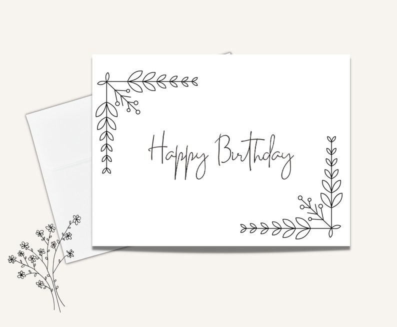 Happy Birthday Line Art Digital Printable Card Printable - Etsy
