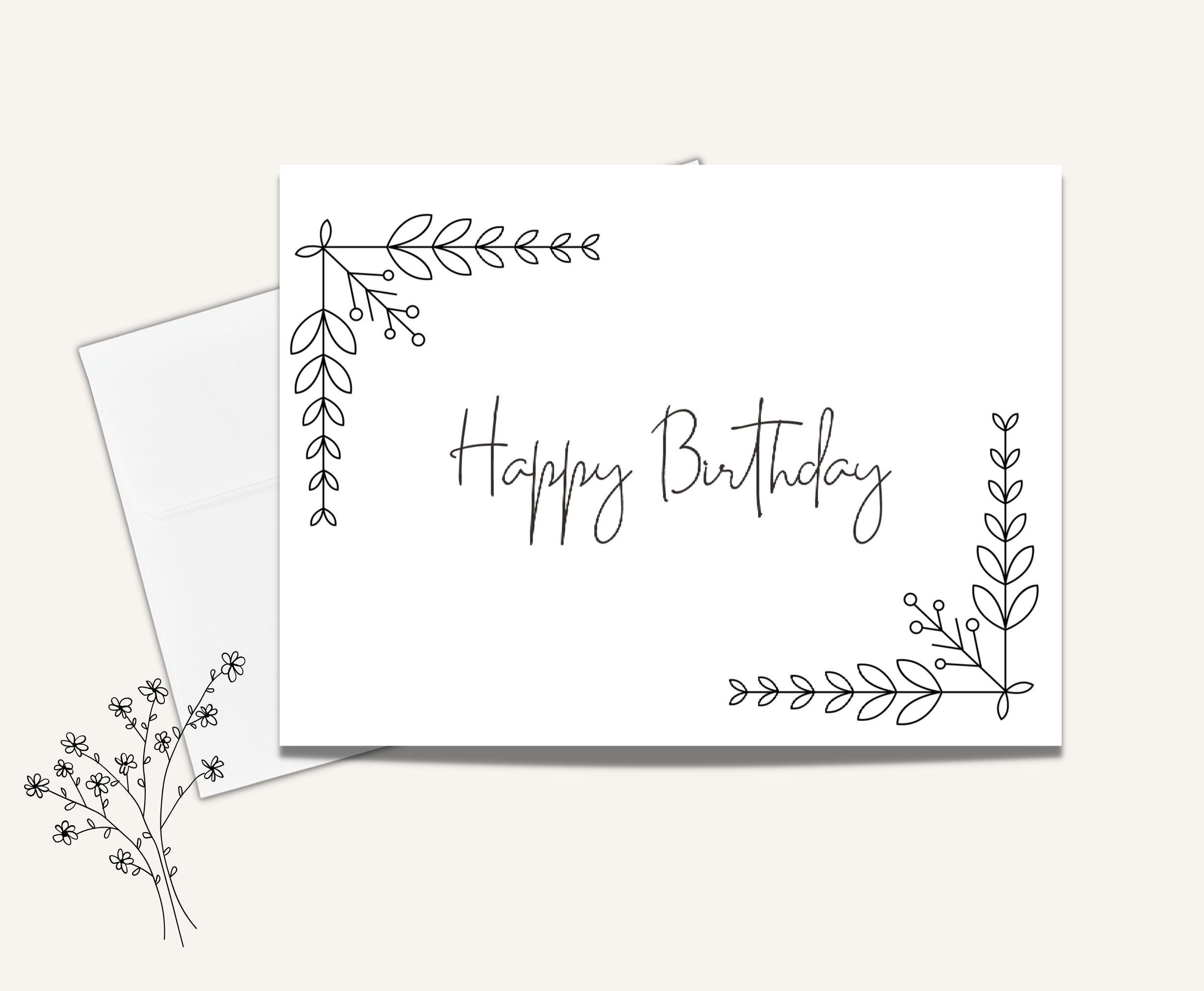 Happy Birthday Line Art Digital Printable Card Printable Card Digital ...