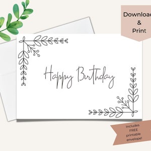Happy Birthday Line Art Digital Printable Card | Printable Card ...