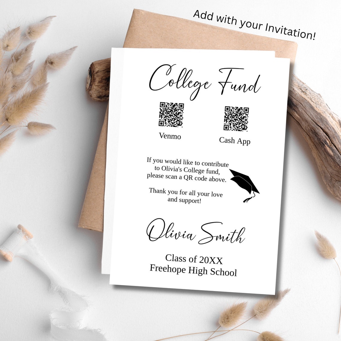 Grad Gift Registry Graduation Gift Idea Graduation QR Code Insert Card ...