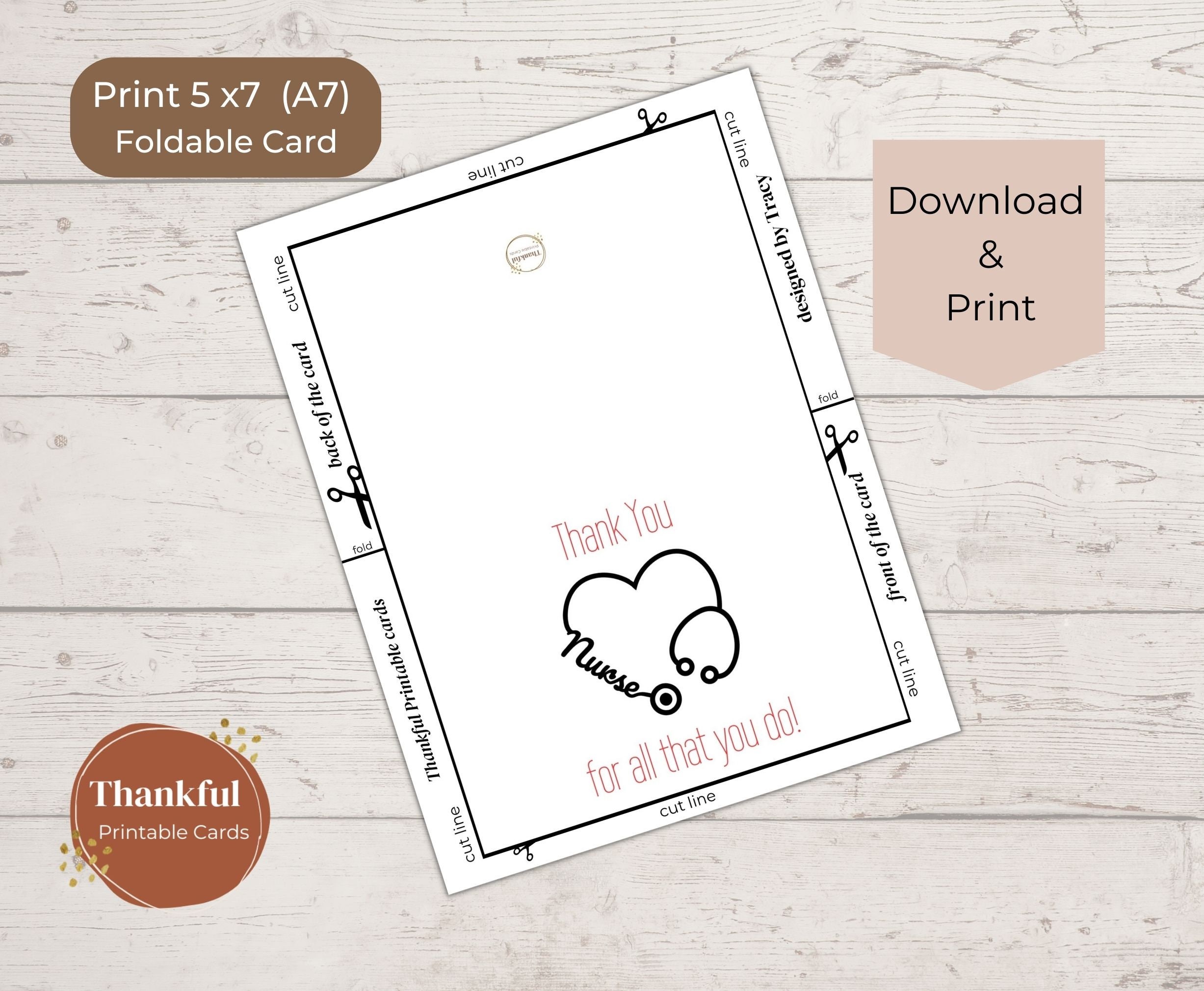 Nurse Appreciation Card and Envelope, Printable, Thank You, Instant ...