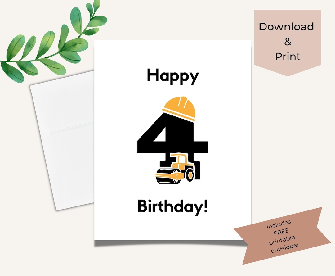 Boy Fourth Birthday Card Printable Card 4th Birthday Card With Envelope ...