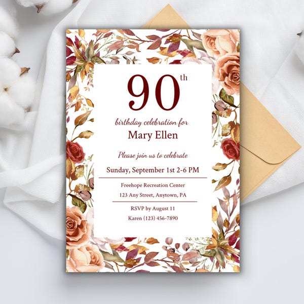 90th Birthday Invitation Flyer - Etsy