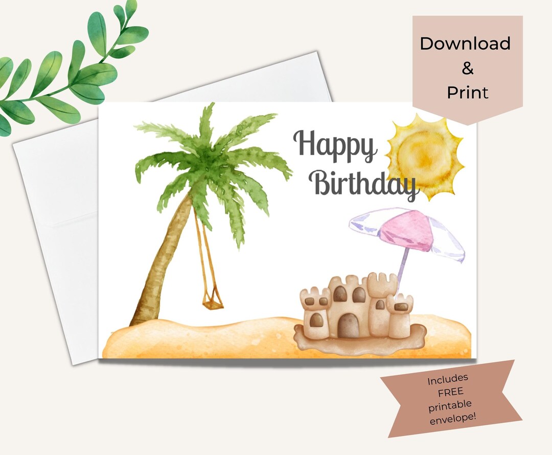 Happy Birthday Digital Printable Card | Summer | Watercolor | Summer ...