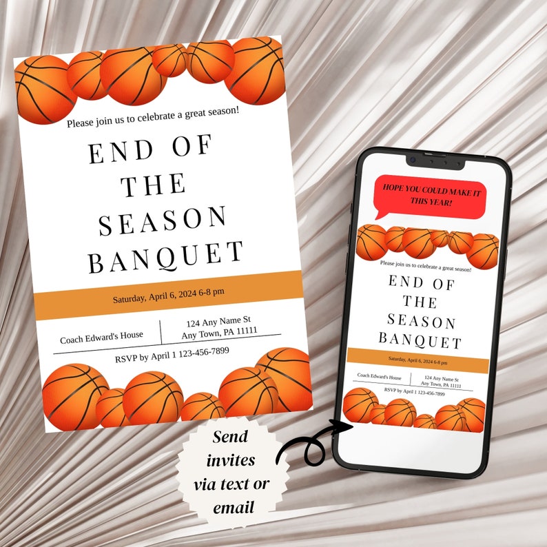 Editable Basketball Team End of Season Party Invitation Template ...